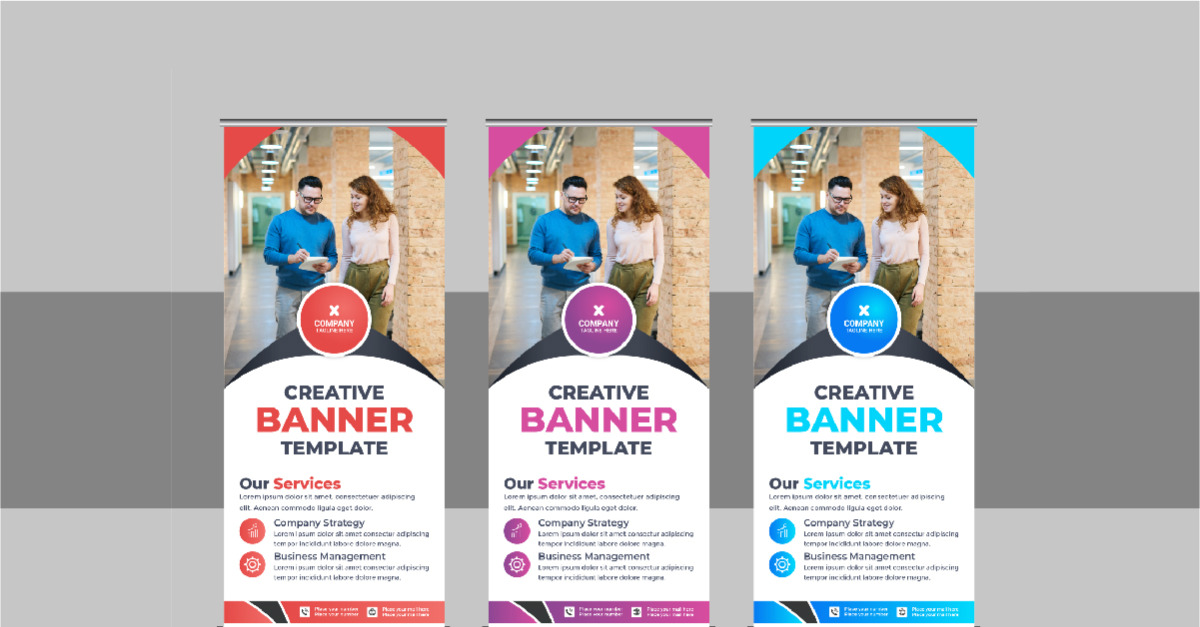 Anúncio da empresa roll up banner, layout do modelo Roll Up Banner