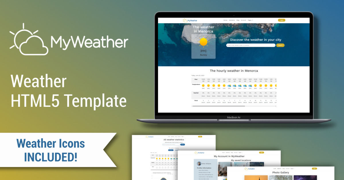 MyWeather: plantilla web HTML5 responsiva para pronósticos y clima