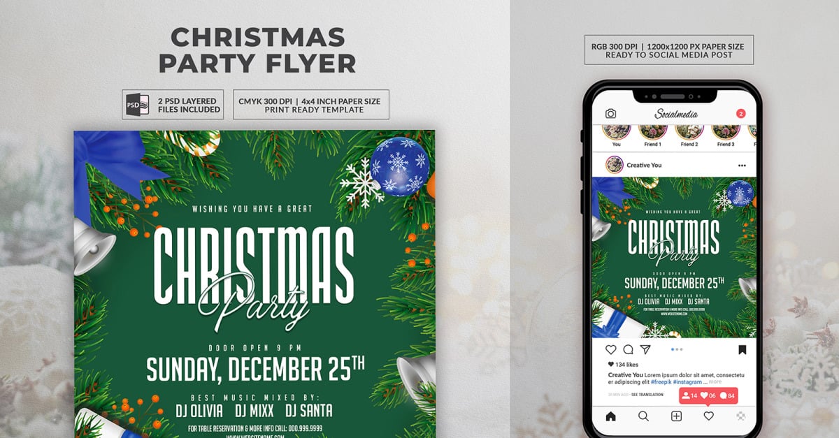 Green Christmas PSD Flyer Template #366342 - TemplateMonster