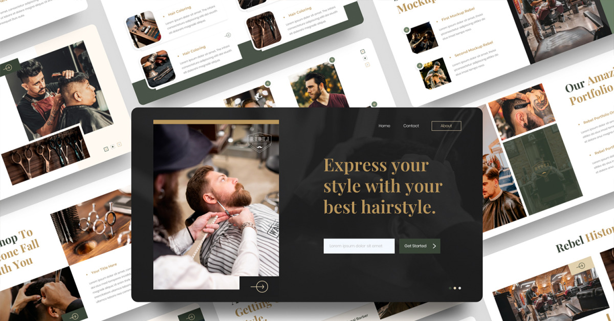 Ribelle - Modello PowerPoint da barbiere - TemplateMonster