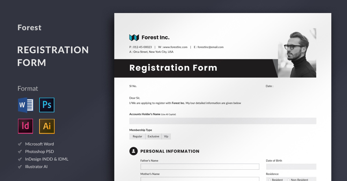 Registration Form | Word, InDesign, Illustrator & Photoshop Template