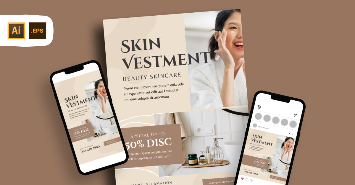 Beige Minimalist Skincare Discount Flyer Template