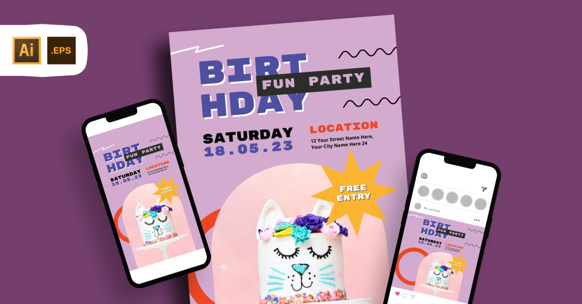 Birthday Fun Party Flyer Template #367469 - TemplateMonster