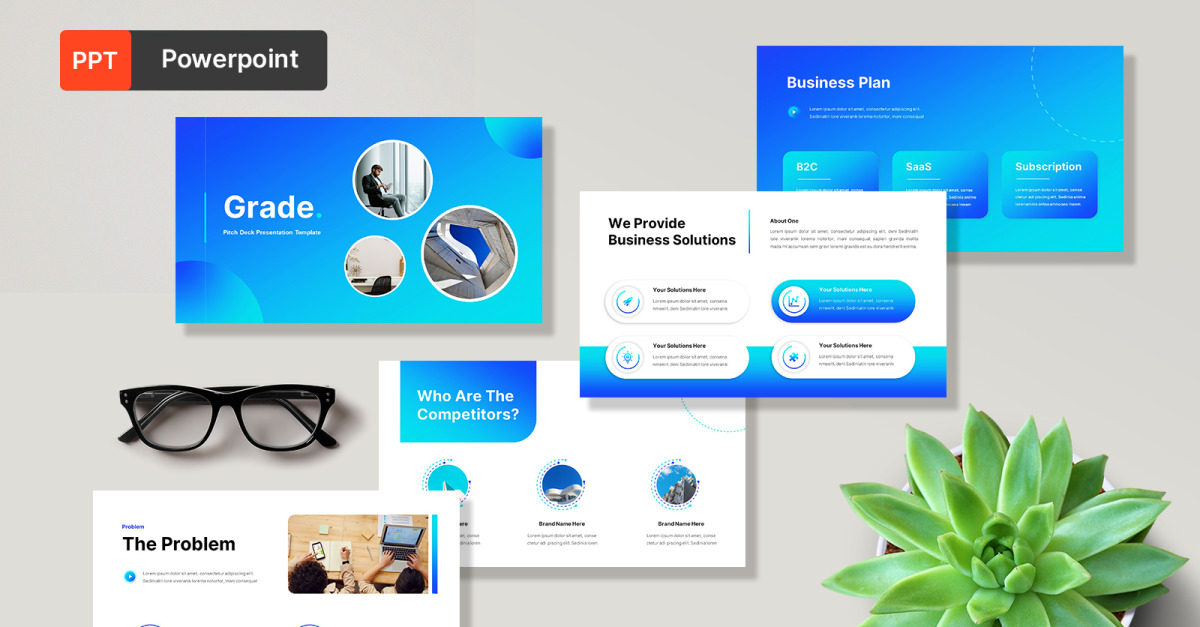 Grade Business Pitch Deck Template #367983 - TemplateMonster