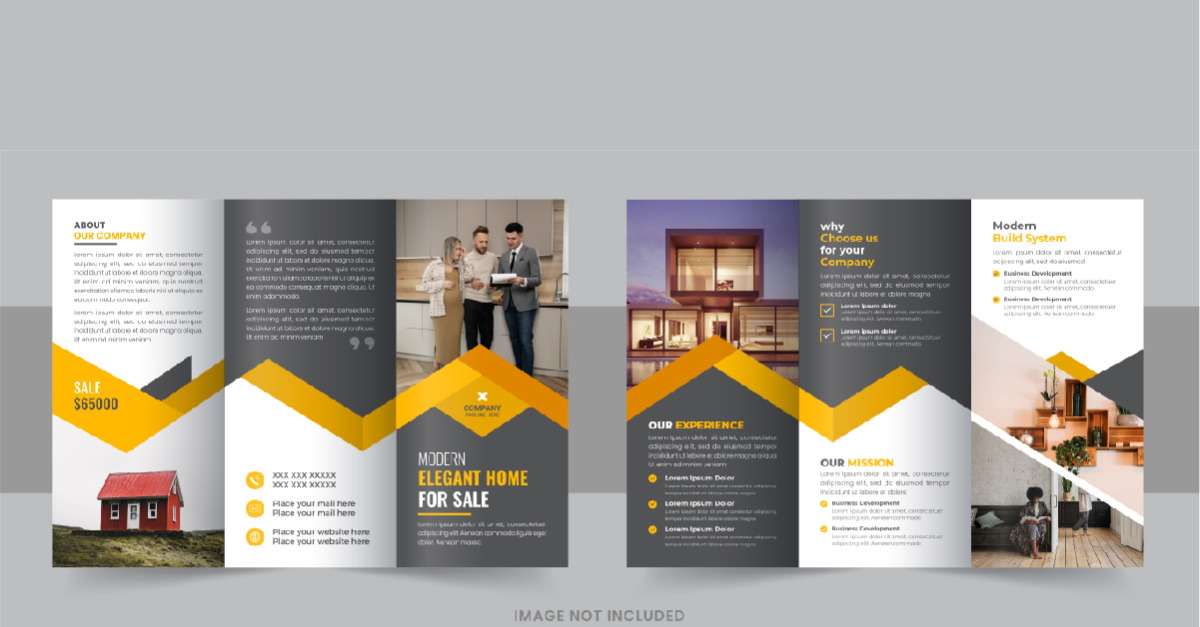 Modern real estate, construction, home selling business trifold ...