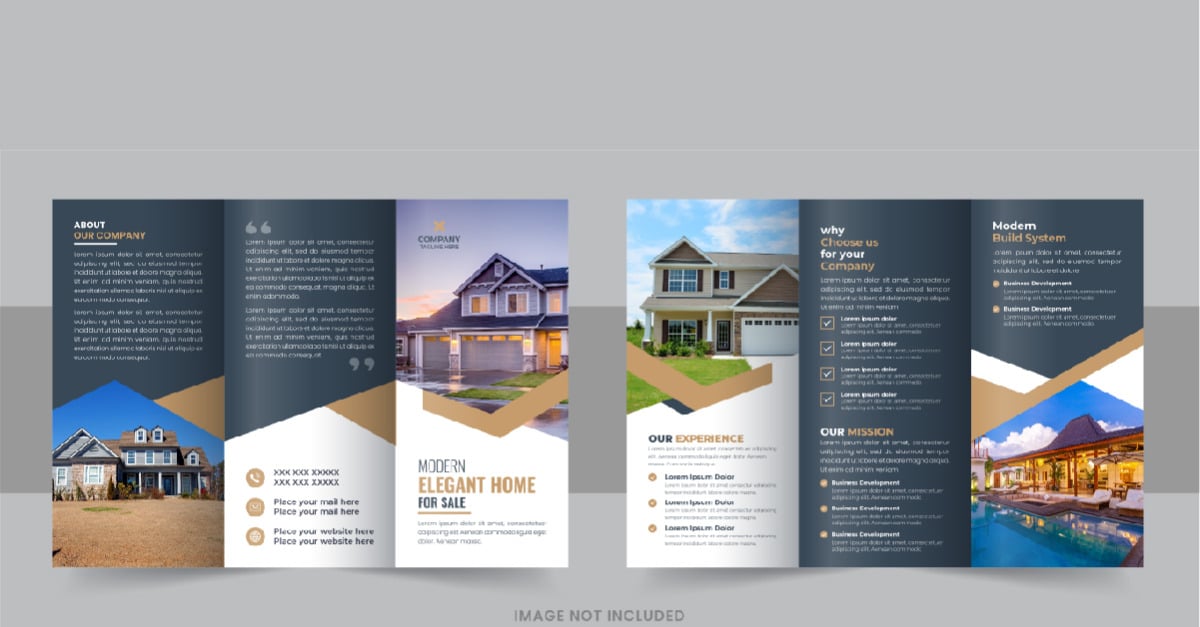 Modern real estate, construction, home selling business trifold ...