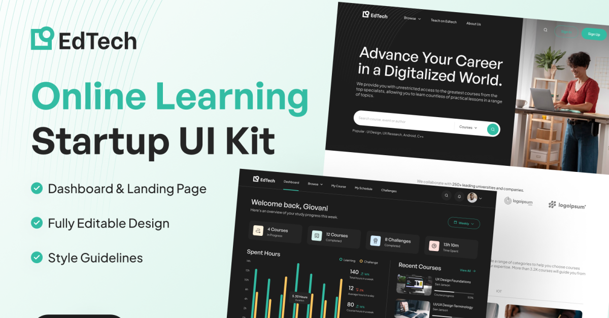 EdTech - Online Learning Startup Web UI Kit - TemplateMonster
