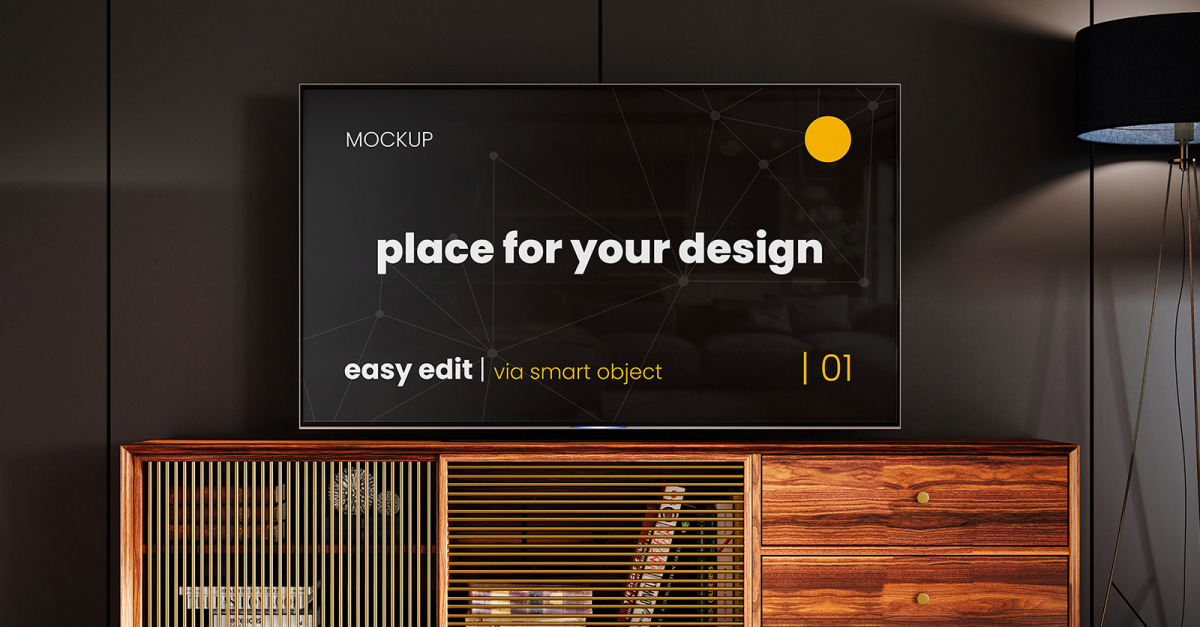 Tv Screen in Living Room Mockup #369030 - TemplateMonster