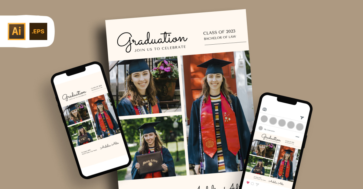Milky Triple Photo Graduation Party Invitation Flyer Template