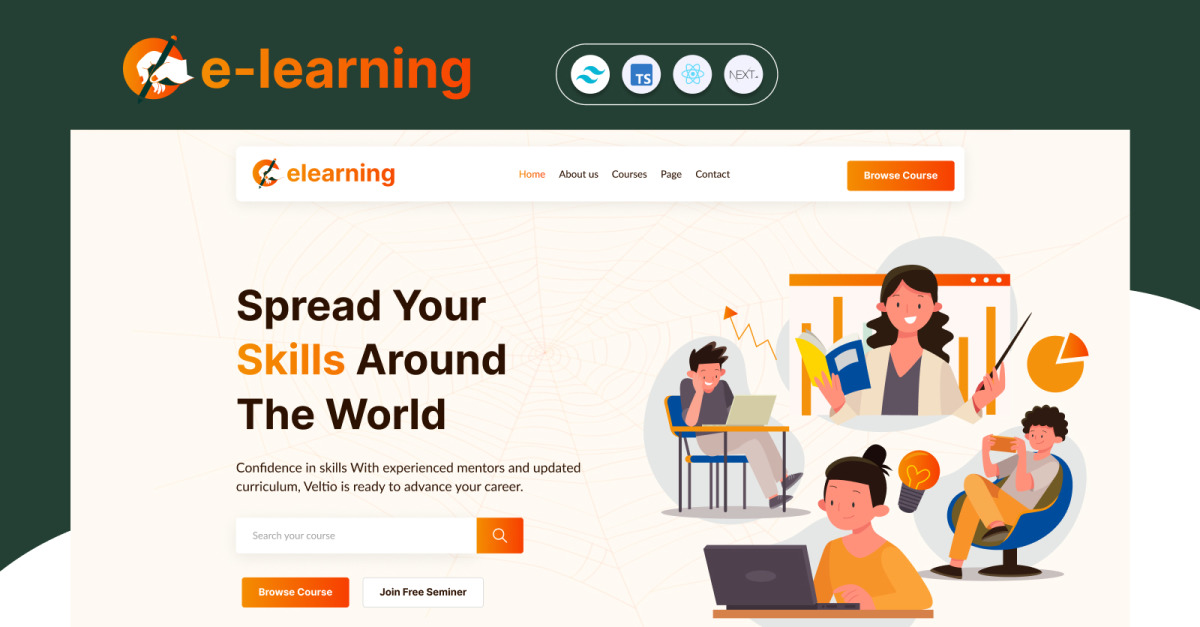 Elearning - E-learning, éducation, LMS et cours en ligne réagissent au modèle de site Web Next JS