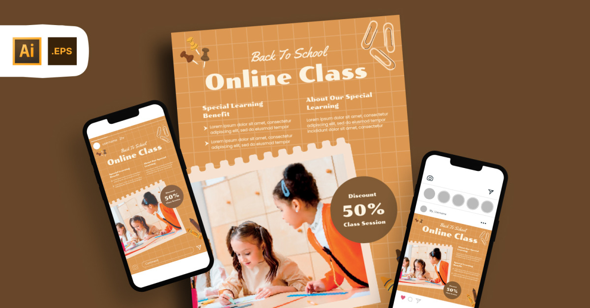 Decorative Online Class School Admission Flyer Template