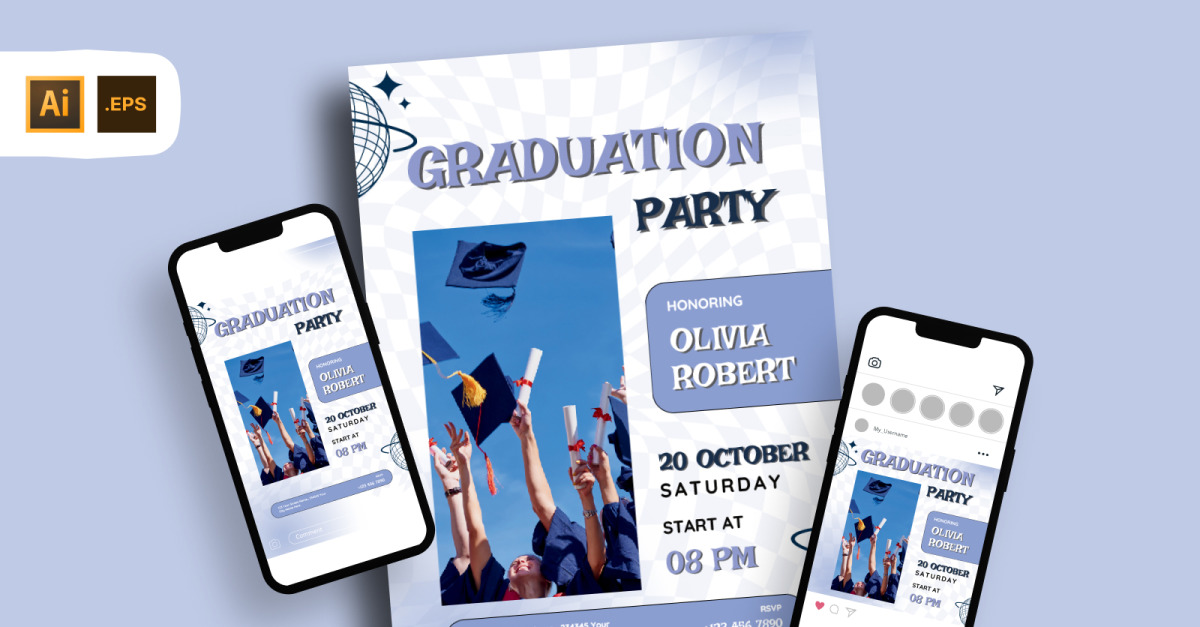 Livid Y2K Graduation Bash Flyer Template - TemplateMonster