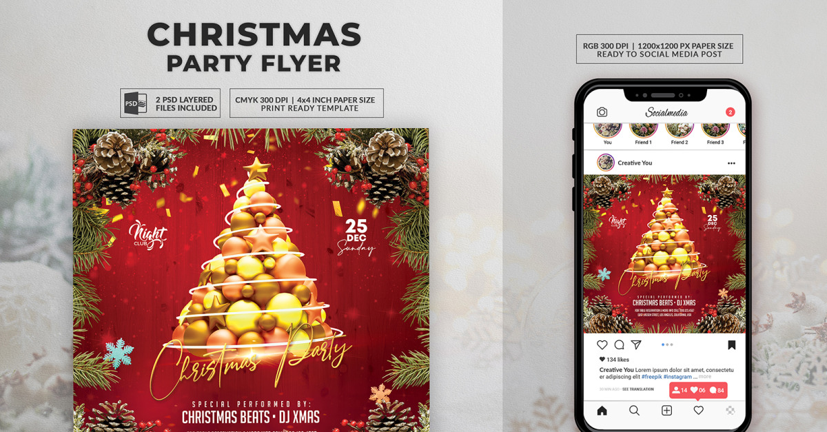 Christmas Party PSD Flyer Template #371360 - TemplateMonster
