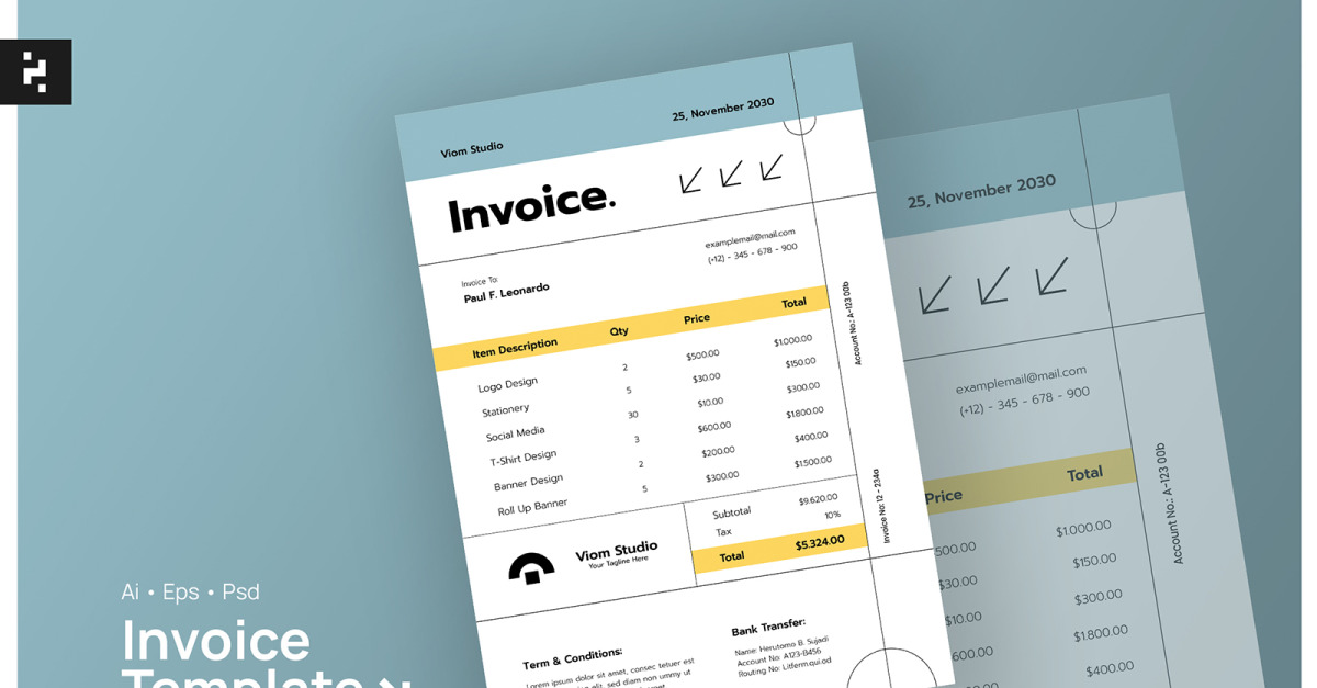 Modern Minimal Simple Invoice Template - TemplateMonster