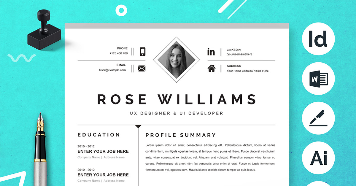 Modelo de currículo/CV moderno para Word + InDesign | Modelo de currículo