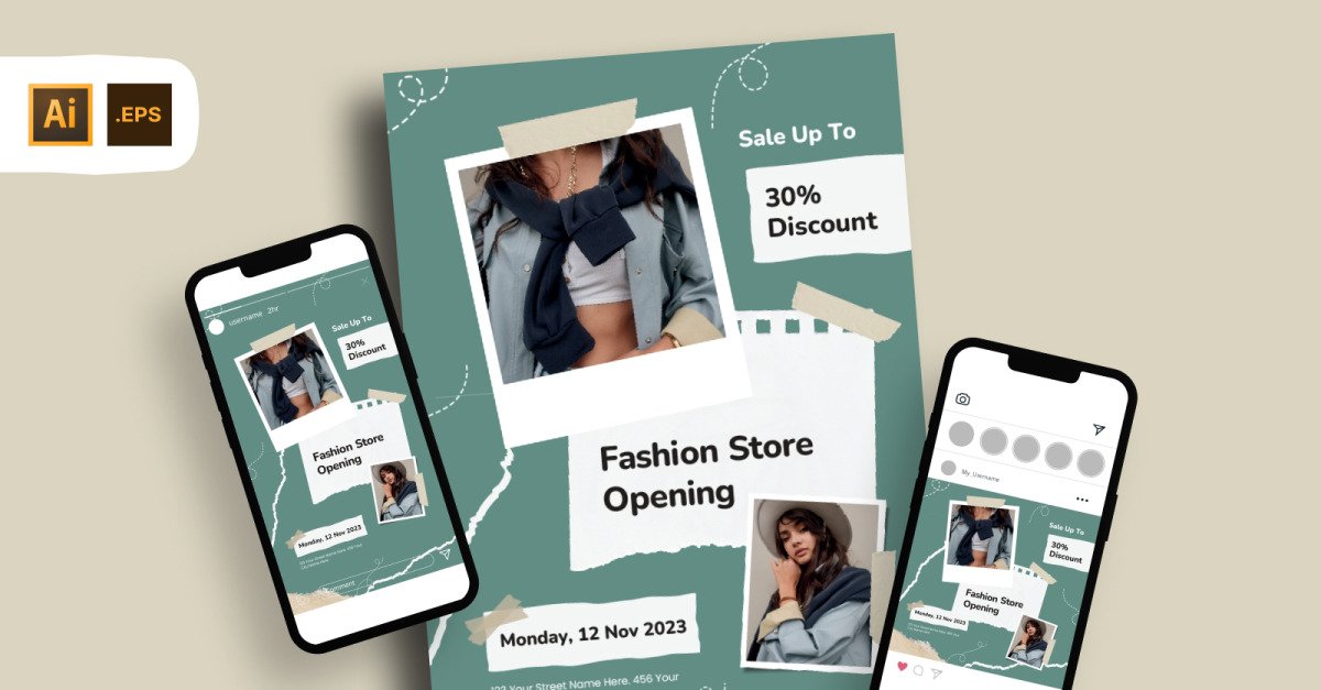 Scrapbook Fashion Store Opening Flyer Template