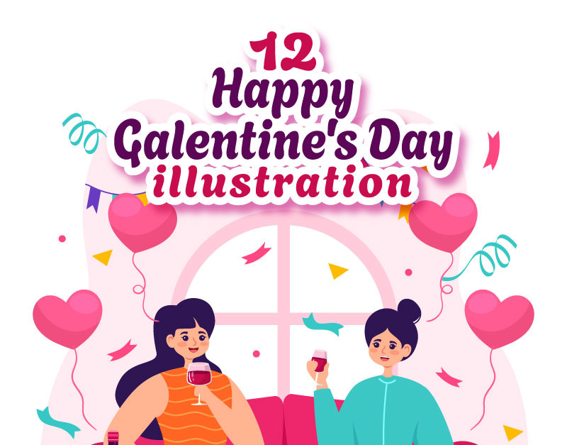 12 Happy Galentine's Day Illustration - TemplateMonster
