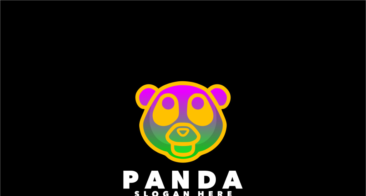 Panda çizgisi degrade renkli maskot logo tasarım şablonu