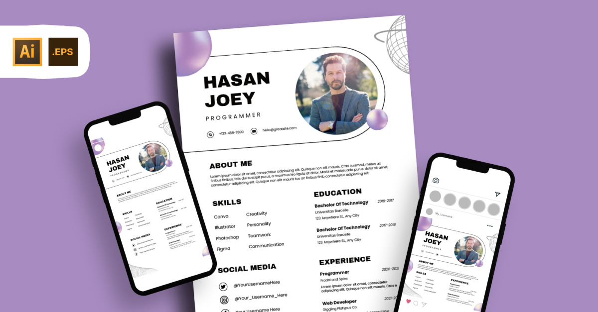 Programmer Resume CV Set Template #371639 - TemplateMonster