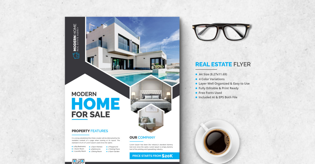 Real Estate Flyer, Modern Real Estate Flyer Pamphlet Booklet Leaflet ...
