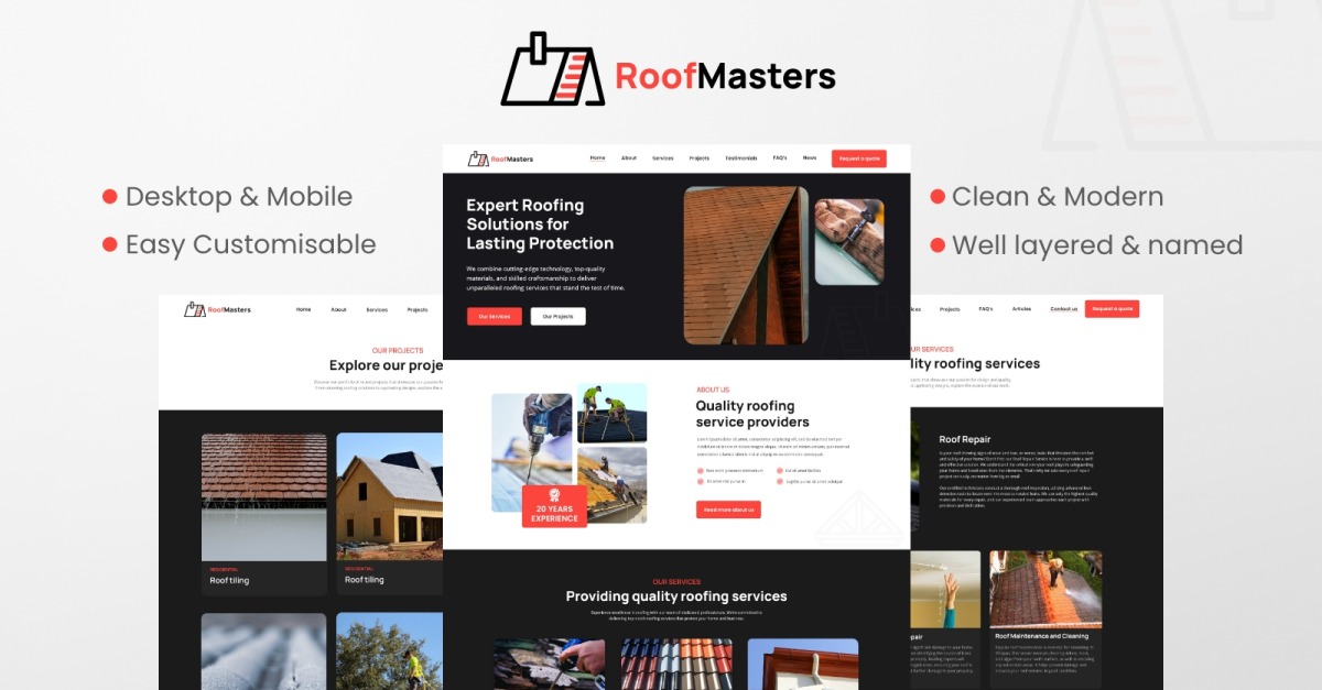 Plantilla PSD para sitio web de techado de RoofMasters
