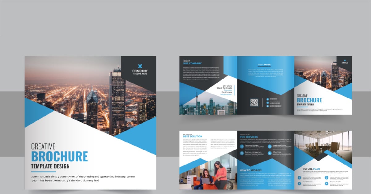 Business square trifold brochure layout or Square trifold
