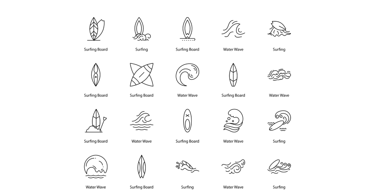 Surfing Icon Set Surf Icons Bundle #372141 - TemplateMonster