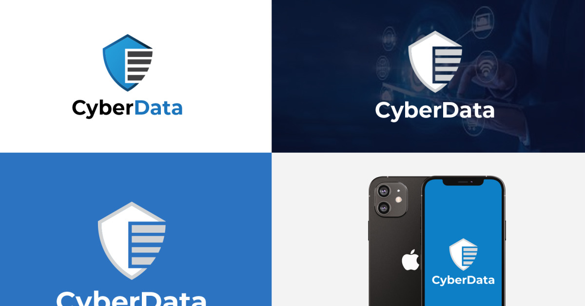 Cyber data shield logo design template - TemplateMonster