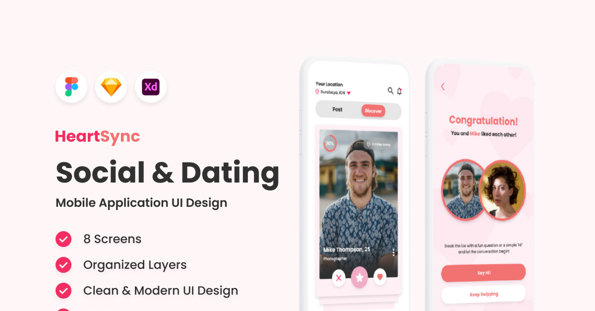 HeartSync - Social and Dating Mobile App - TemplateMonster