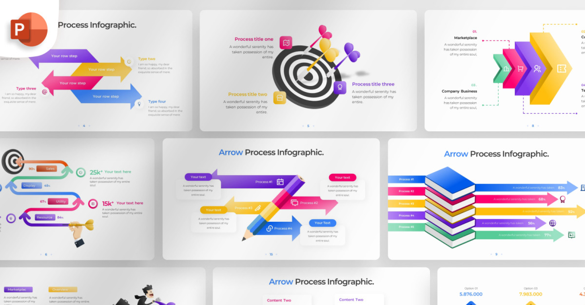 Modèle d'infographie PowerPoint de processus de flèche