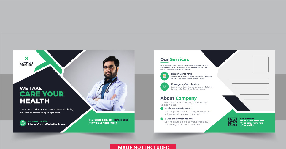 Modello di cartolina sanitaria o layout di progettazione del modello di ...