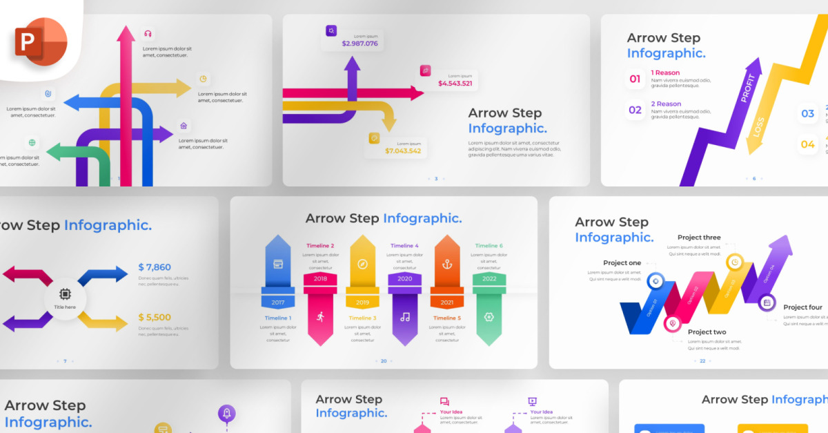 Modello di infografica PowerPoint con passaggio di freccia