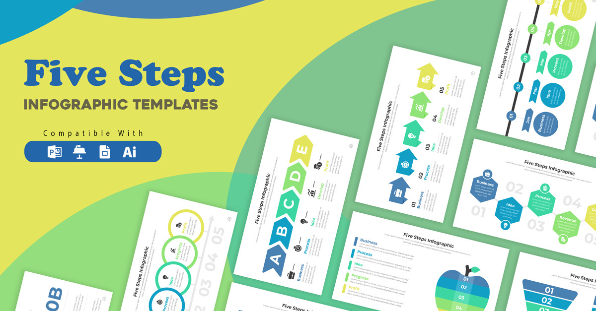 Five Steps Infographic illustrator Layout - TemplateMonster