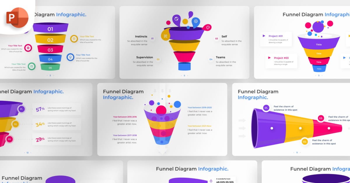 Plantilla de infografía de PowerPoint con diagrama de embudo