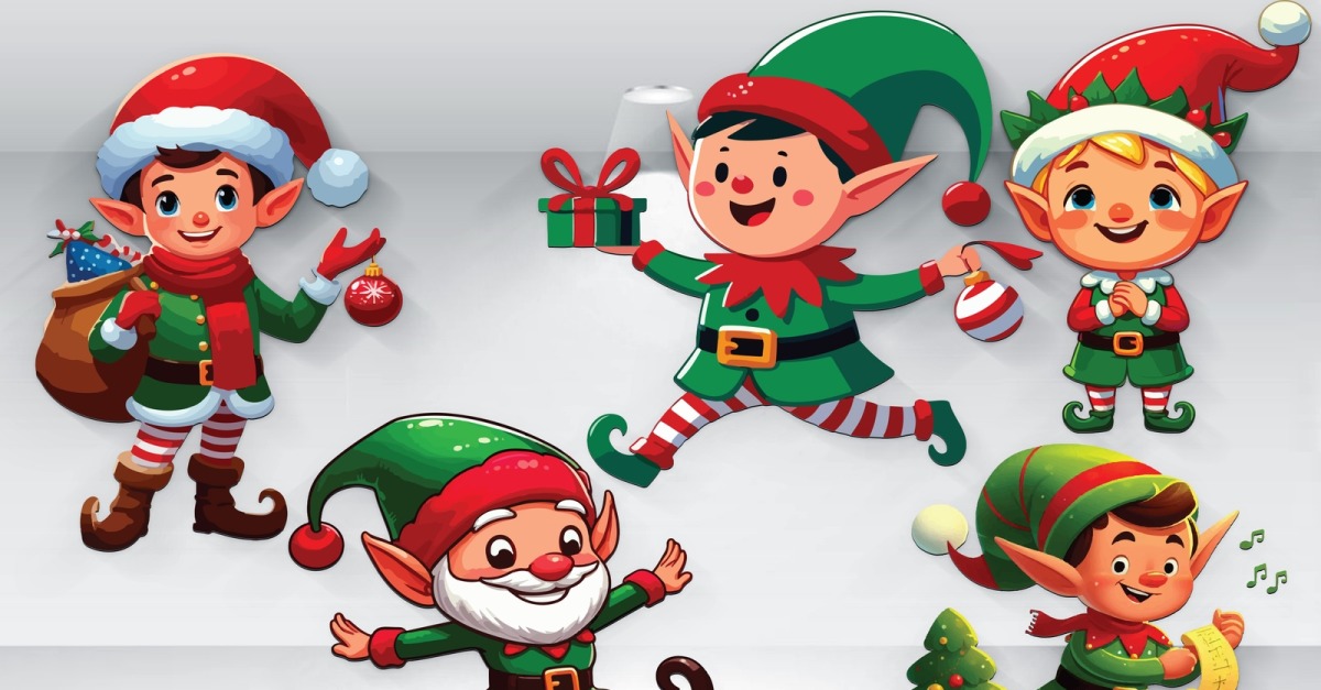 Ensemble de 5 elfes de Noël Illustration vectorielle