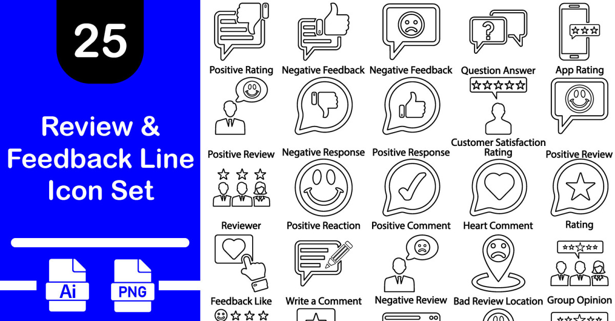Review and Feedback Line Icon Set #373569 - TemplateMonster