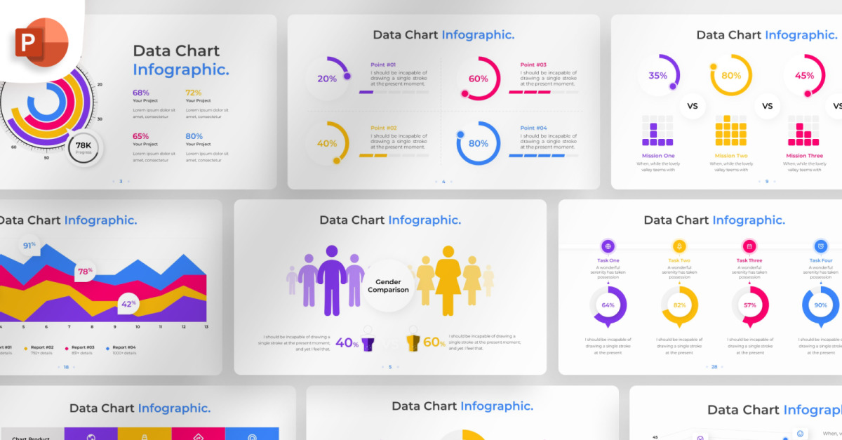 Data graf PowerPoint Infographic šablona - TemplateMonster