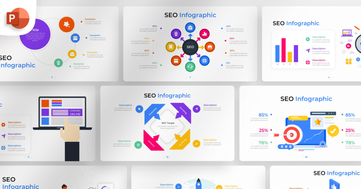 Plantilla de infografía SEO de PowerPoint - TemplateMonster
