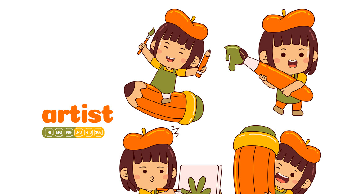 Cute Artist Girl Vector Pack #02 #373843 - TemplateMonster
