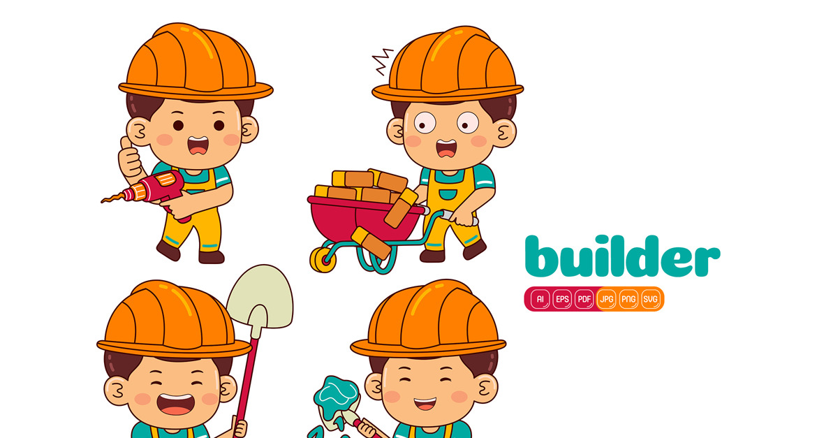 Cute Builder Boy Vector Pack #01 #373835 - TemplateMonster