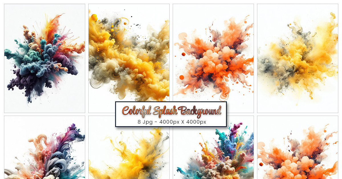 Colorful paint splashes, watercolor powder explosion