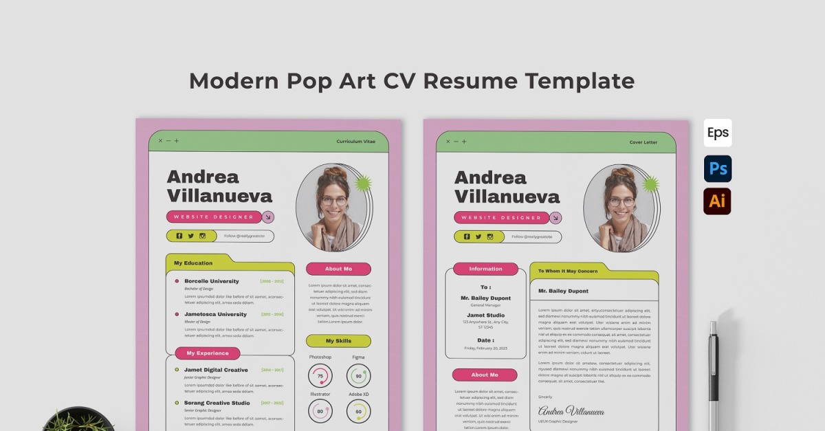 Modern Pop Art CV Resume Template #374190 - TemplateMonster