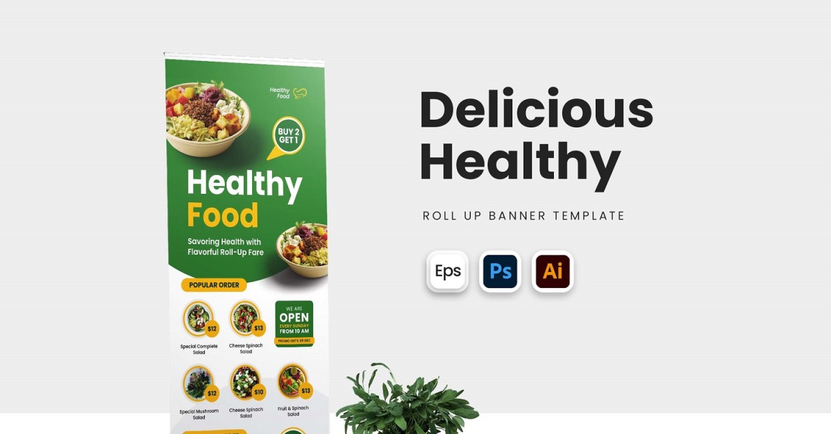 Banner arrotolato delizioso cibo sano - TemplateMonster