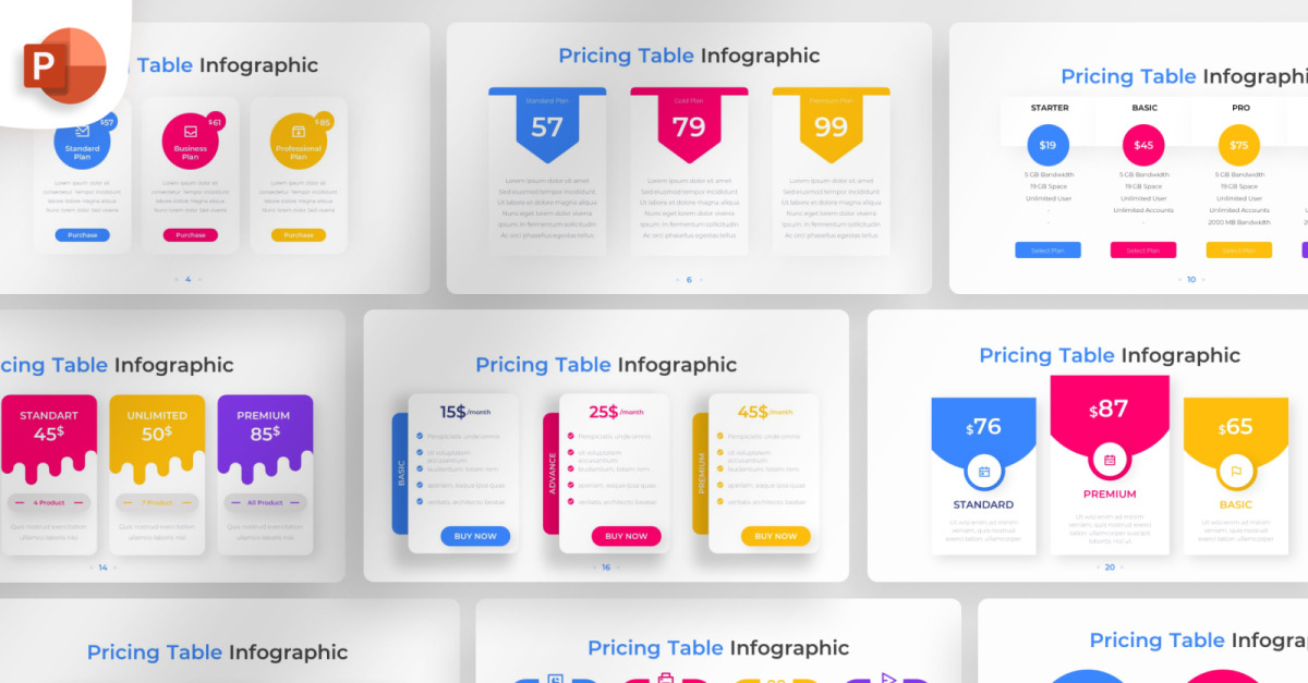 Modello di infografica PowerPoint della tabella dei prezzi