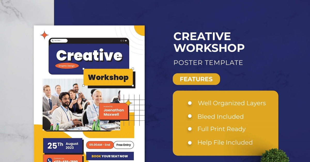 Modelo de pôster de workshop criativo - TemplateMonster