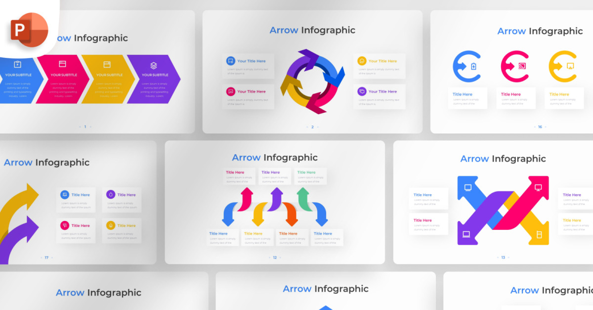 Modelo infográfico do PowerPoint com seta - TemplateMonster