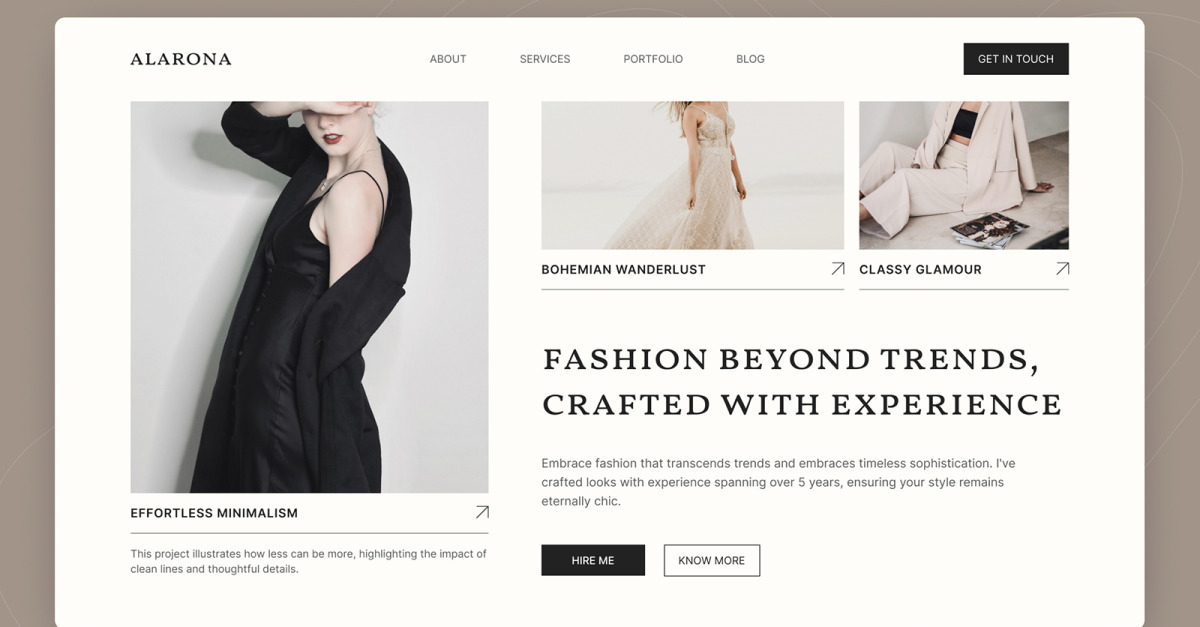Alarona - Fashion Stylist Portfolio Hero Section Figma Template
