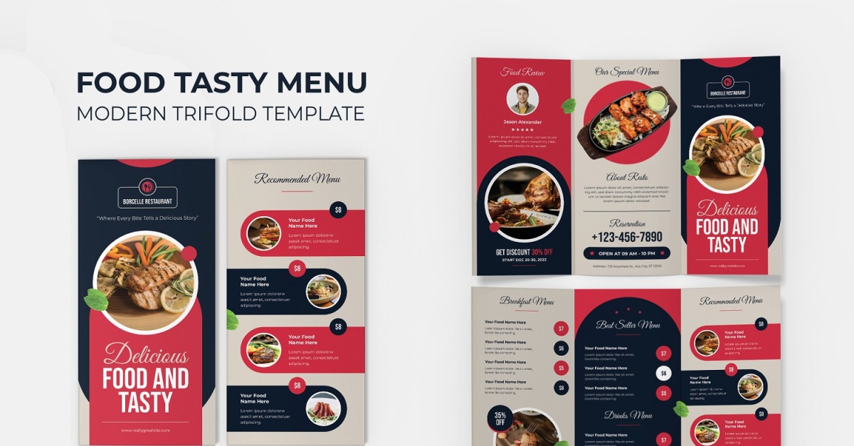 Brochure à trois volets sur le menu savoureux