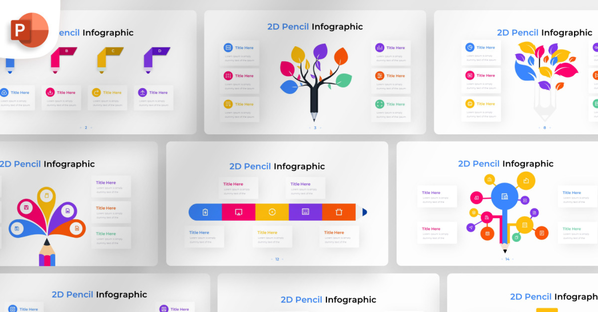 2D Pencil PowerPoint Infographic Template - TemplateMonster