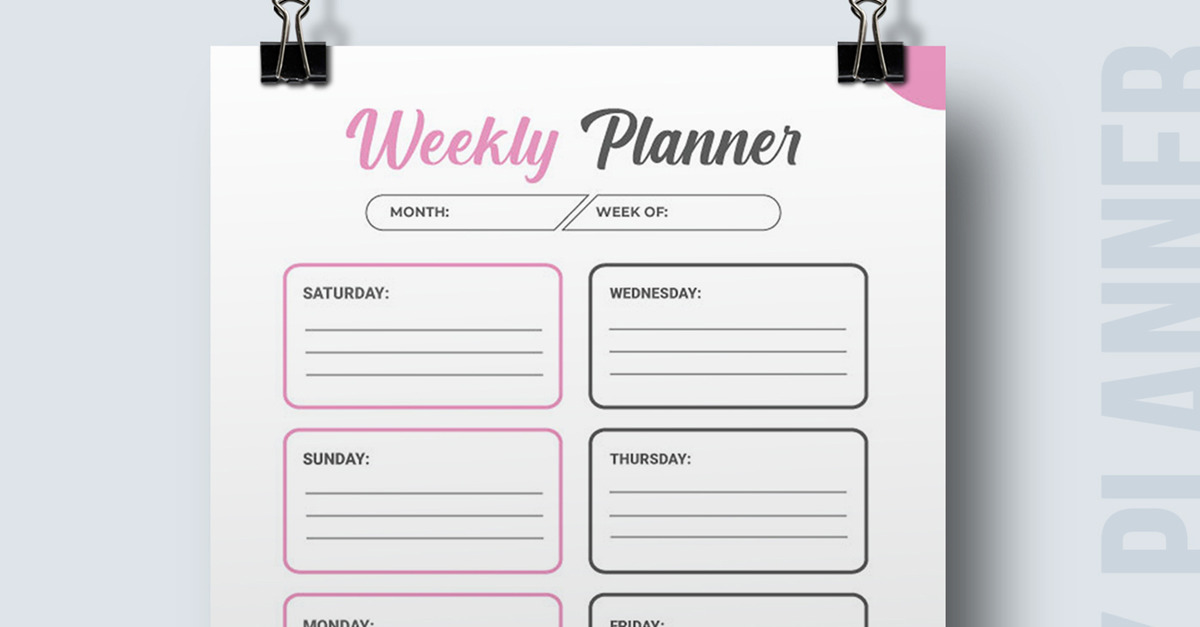 Simple Weekly Planner Template #374490 - TemplateMonster